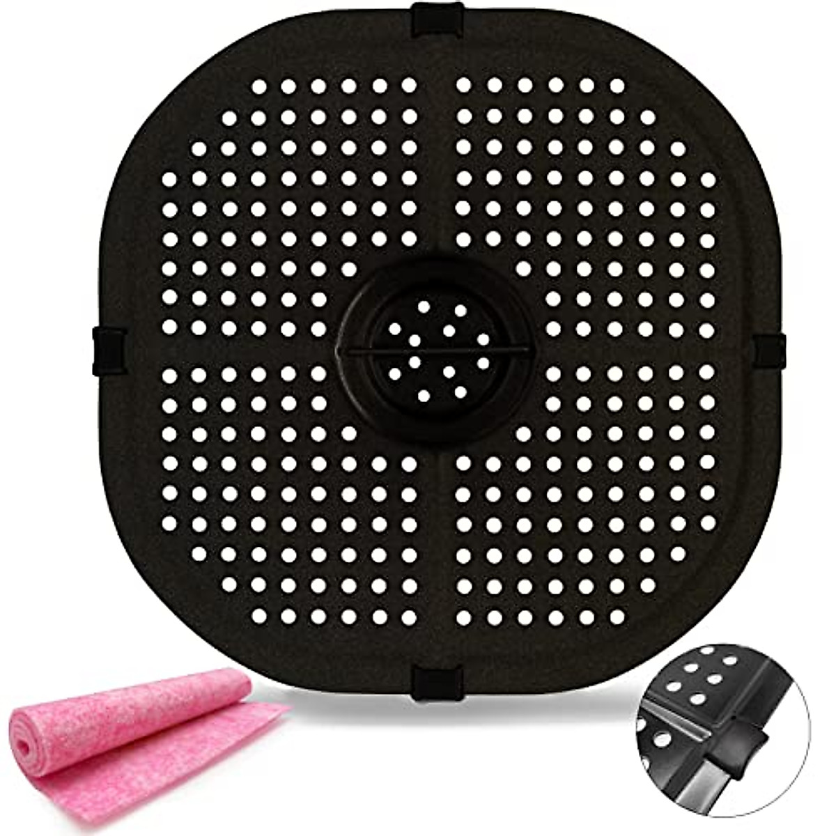 Air Fryer Grill Pan for COSORI 5QT Air Fryers, 9.09IN Upgraded Square Crisper Plate Tray, Air Fryer Replacement Parts Accessories Rack with Rubber feet, Non-Stick, Dishwasher Safe
