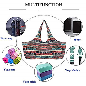 WIENCE Large Capacity Yoga Mat Bag,Yoga Mat Tote Bag Yoga Gym Bag with Side Pocket Sling Carrier Canvas Storage Bag Fits Most Size Mats, Gym Accessories Carrier,A