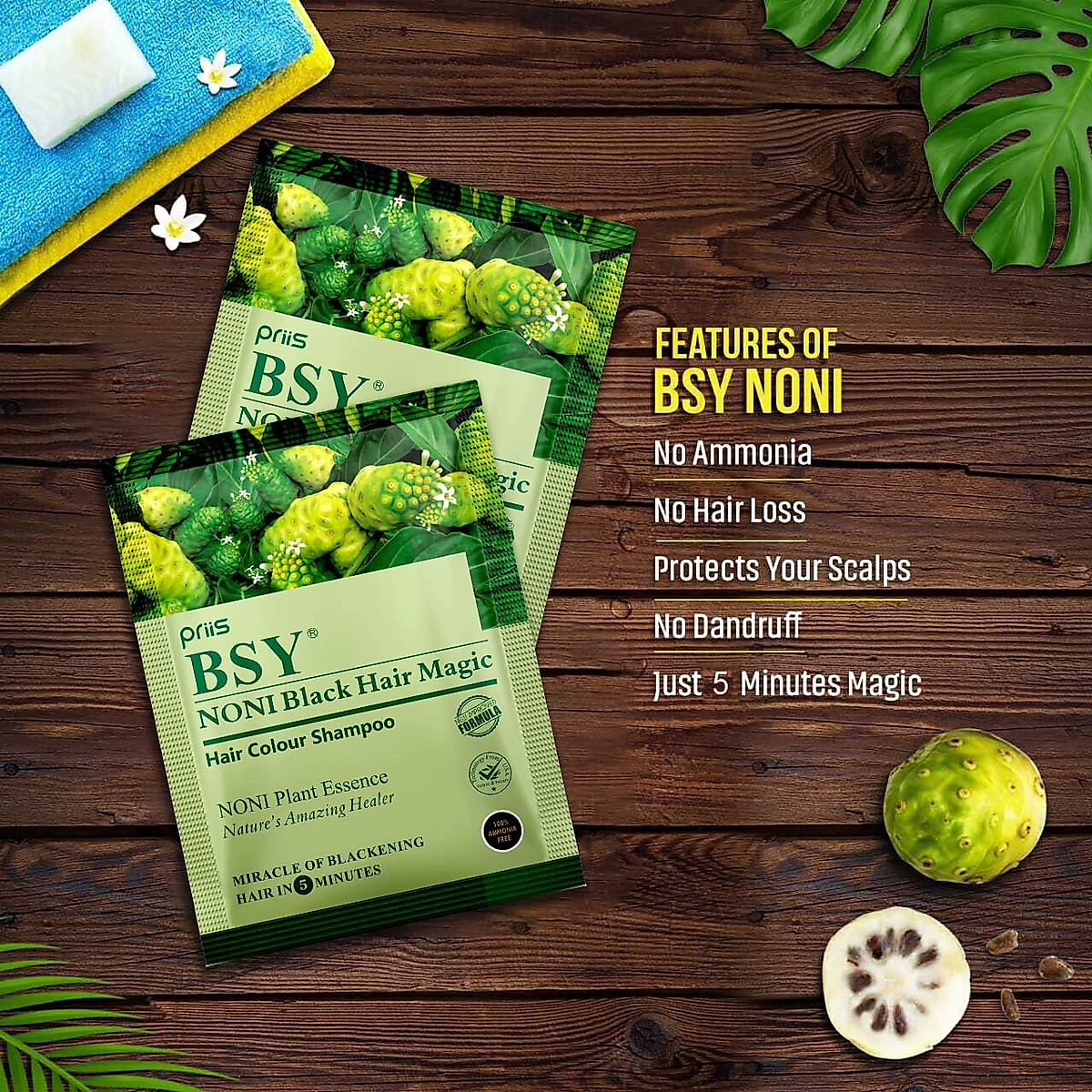 Pack of 3 - BSY Noni Black Hair Magic - Organic Natural Hair Dye (Black) - 20ml
