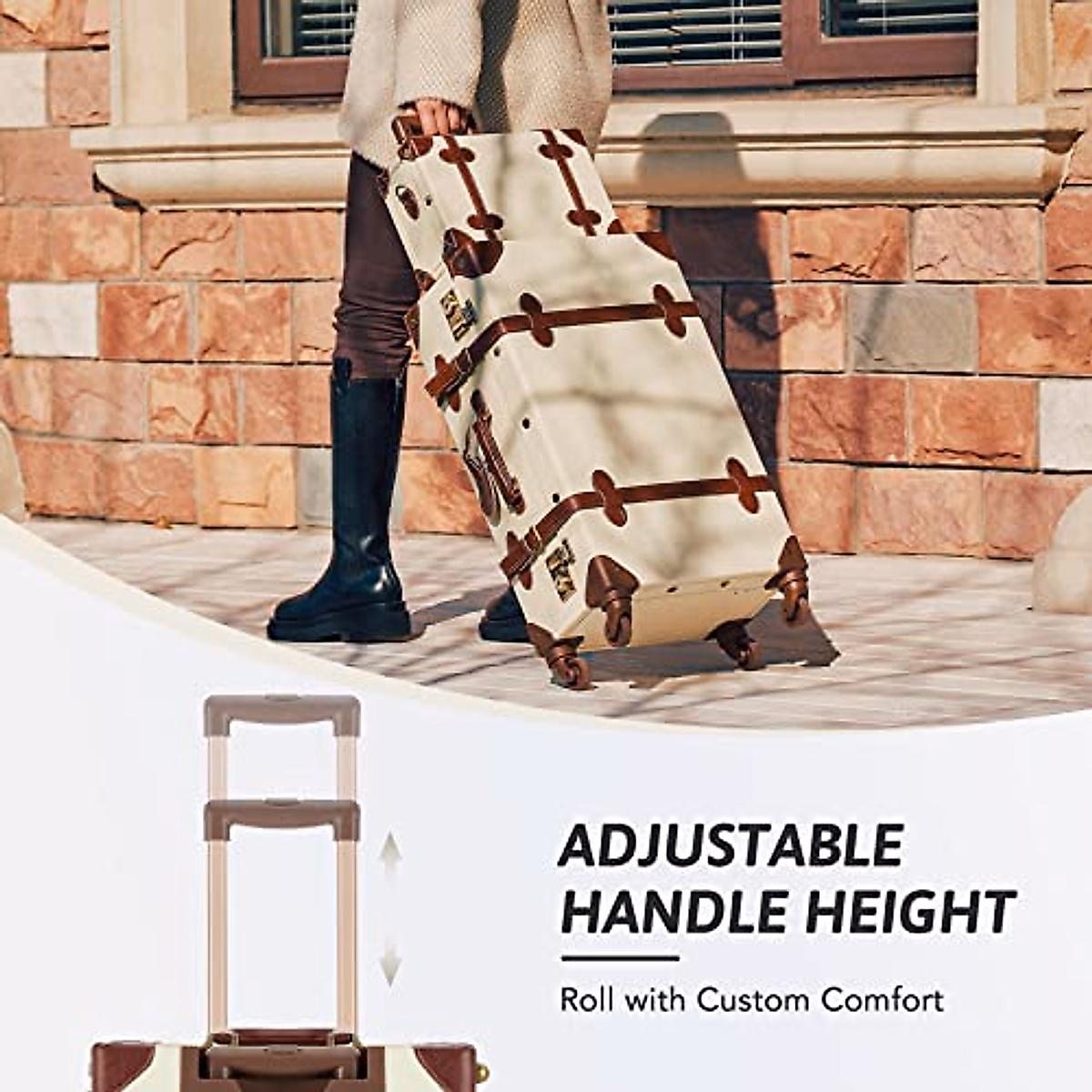 CO-Z Vintage Luggage Sets, 2 Piece Retro Suitcase with Spinner Wheels TSA Lock and Carry On Briefcase, Large 24" Trunk Small 12" Train Case Leather Travel Luggage Set for Women Men, Beige