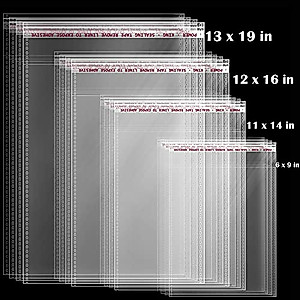 11” x 14” Large Resealable Cellophane Bags 300 pcs, Self Sealing Clear Bags for Packaging Products Self-adhesive Cello Bags for Clothes, T-shirts, Pants and Gifts, 300 ct in Bulk