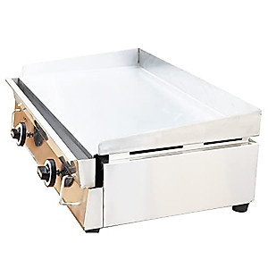 TECHTONGDA LPG Gas Countertop Flat Top Griddle Commercial Stainless Steel Griddle Grill Hot Plate BBQ Teppanyaki Grill with Adjustable Temperature Control for Restaurant Kitchen 2800Pa 28.94x16.14 in