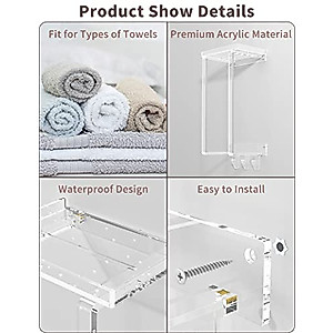 NPPLUS Towel Racks for Bathroom,Acrylic Clear Towel Rack Holder Wall Mounted, Towel Storage Organizer, Bath Towel Holder for Folded Large Towel Washcloths, Small Rolled Towels, Hand Towels