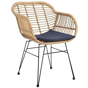 SAFAVIEH Outdoor Collection Alton Light Brown Rattan/Navy Seat Cushion 3-Piece Patio Lounge Bistro Set with Table (PAT9004B)