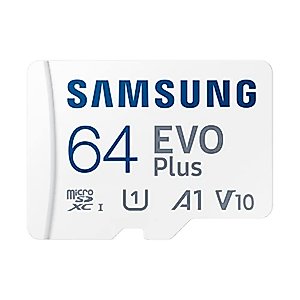 SAMSUNG EVO Plus w/ SD Adaptor 64GB Micro SDXC, Up-to 130MB/s, Expanded Storage for Gaming Devices, Android Tablets and Smart Phones, Memory Card, MB-MC64KA/AM, 2021