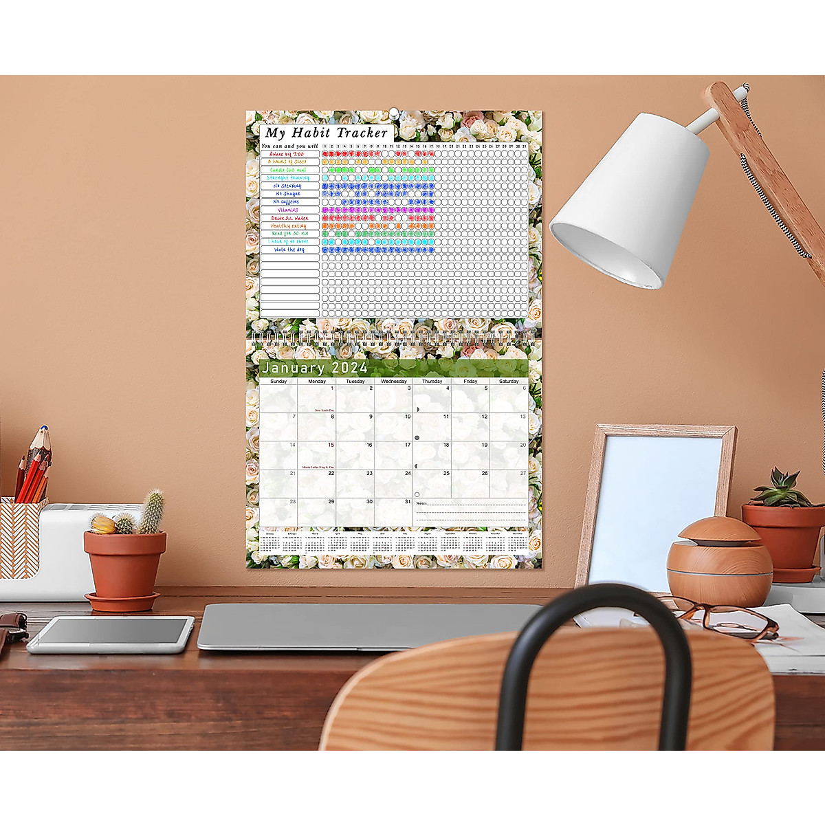 2024 Monthly Desktop/Wall Calendar/Planner - Habit Tracker - Daily, Weekly & Monthly Goal Motivational Habit Tracking Journal Inspirational - (Edition #023)