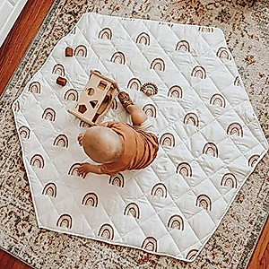 Hexagon Playpen Mat, Baby Floor Mat Fits Regalo Play Yard 6 Panel Playpen and Hiccapop PlayPod, Portable Playpen Mattress,Non Slip, Baby Essentials, Rainbow