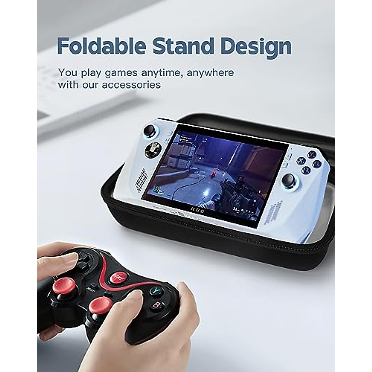 Wiilkac Carrying Case for ASUS ROG Ally, Protective Hard Shell Travel Case Built-in Foldable Stand & Charger Storage Impact-Resistant for Steam Deck Console Accessories