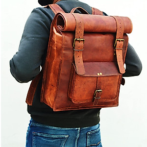 URBAN DEZIRE Men's Leather Vintage Roll On Laptop Backpack Rucksack knapsack college bag