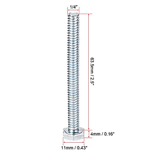 uxcell Hex Head Screw Bolts Carbon Steel 1/4"-20x2-1/2" Fastener Grade 5 UNC 10pcs