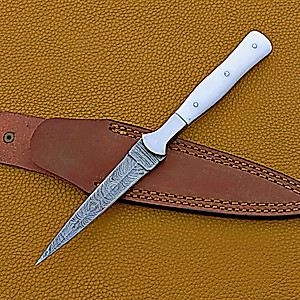 Smart & Sharp Custom Handmade Damascus Steel Hunting Knife / Skinning Knife SS-17401 ( White Resin) (White Resin)