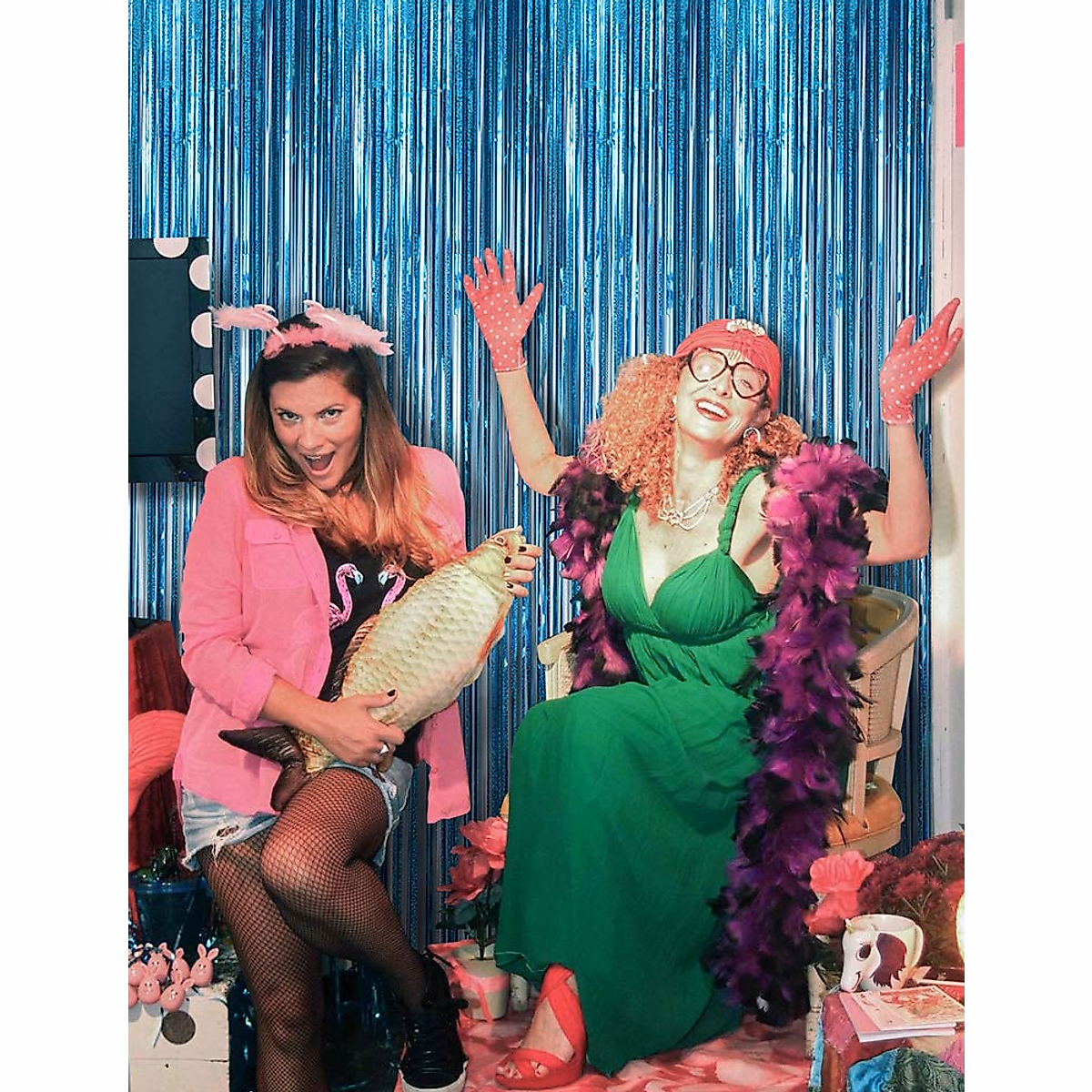 Melsan 2 Pack 3.2 ft x 8.2 ft Teal Tinsel Foil Fringe Curtains Backdrop, Sparkle Metallic Foil Curtains for Birthday Party Decoration