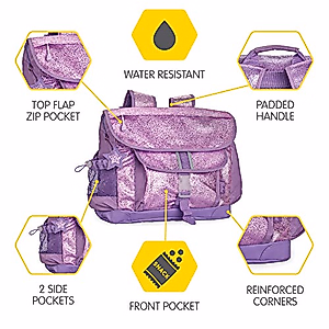 Bixbee Kids Backpack, Purple Sparkly Bookbag for Girls & Boys Ages 7 - 10 | Daycare, Preschool, Elementary School Bag for Kids | Easy to Carry & Water Resistant