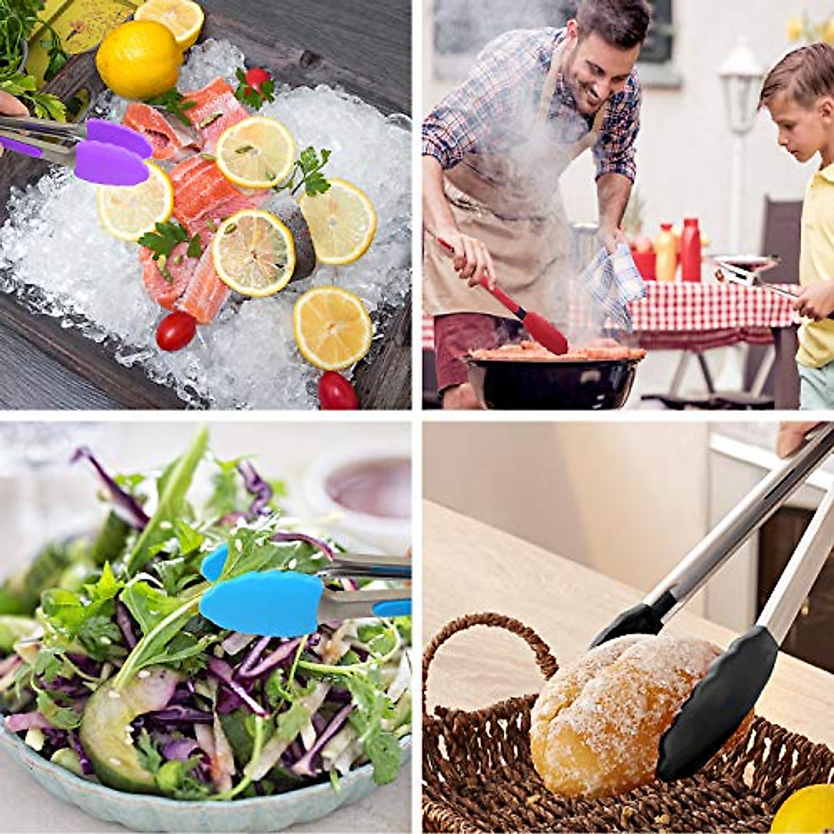 Kitchen Tongs with Silicone Tips - ForTomorrow Set of 5, 7 9 Inch Premium Silicone Tipped Tongs for Cooking Heat Resistant, Serving Food, BBQ