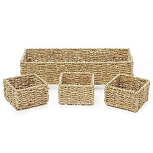 Americanflat Seagrass Storage Baskets - Set of 4 - Handwoven and Decorative for Organizing at Home - 1 Large and 3 Small Wicker Nesting Baskets (Natural Color)