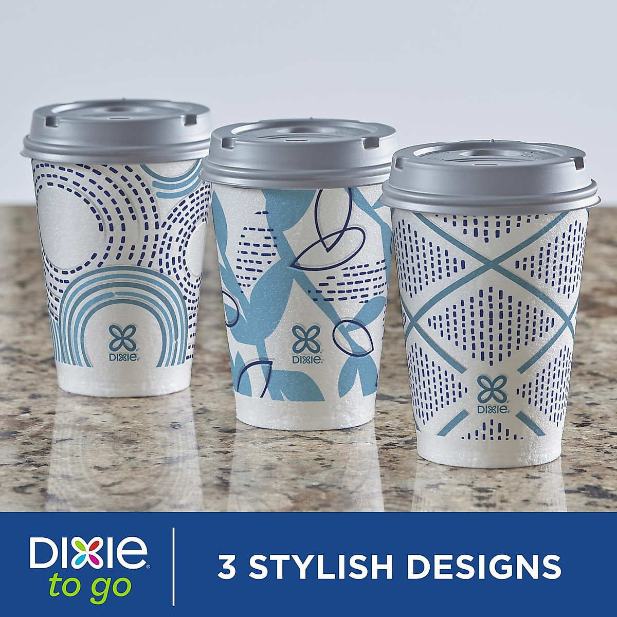 Dixie to Go Disposable Hot Beverage Paper Coffee Cups with Lids, 12 Oz, 156 Count, Assorted Designs