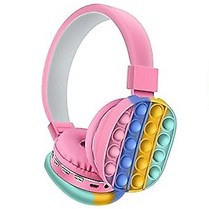 Acuvar Wireless or Wired Bluetooth 5.2 Rechargeable Over The Ear Headphones with Silicone Fidget Pop Bubbles Microphone, Powerful Surround Stereo Bass and Passive Noise Cancelling (Pink)