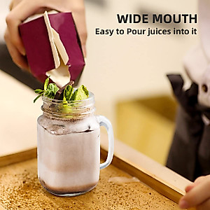 OAMCEG 6 Pack Mason Jars with Handle 16OZ Glass Mason Jar Cups with Lids and Straws, Large Glass Juice Bottles, Reusable Wide Mouth Smoothie Jars, Old Fashion Mason Jar Cups for Tea, Iced Coffee