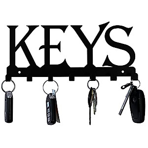 HeavenlyKraft Keys Black Metal Wall Mounted Key Holder Self Adhesive Hooks Keychain Holder Keychain Hanger Metal Key Holder self Adhesive Key Holder for Wall 27 X 11 X 3 cm