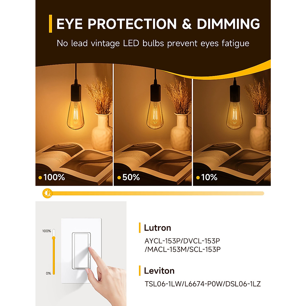 UNILAMP Dimmable LED Edison Bulb, ST64 E26 Base Lighting Vintage LED Bulbs, 6W Vintage LED Light Bulb(60W Equivalent), 600lm, 2200K Amber Warm, High Brightness Amber Glass (2 Packs)