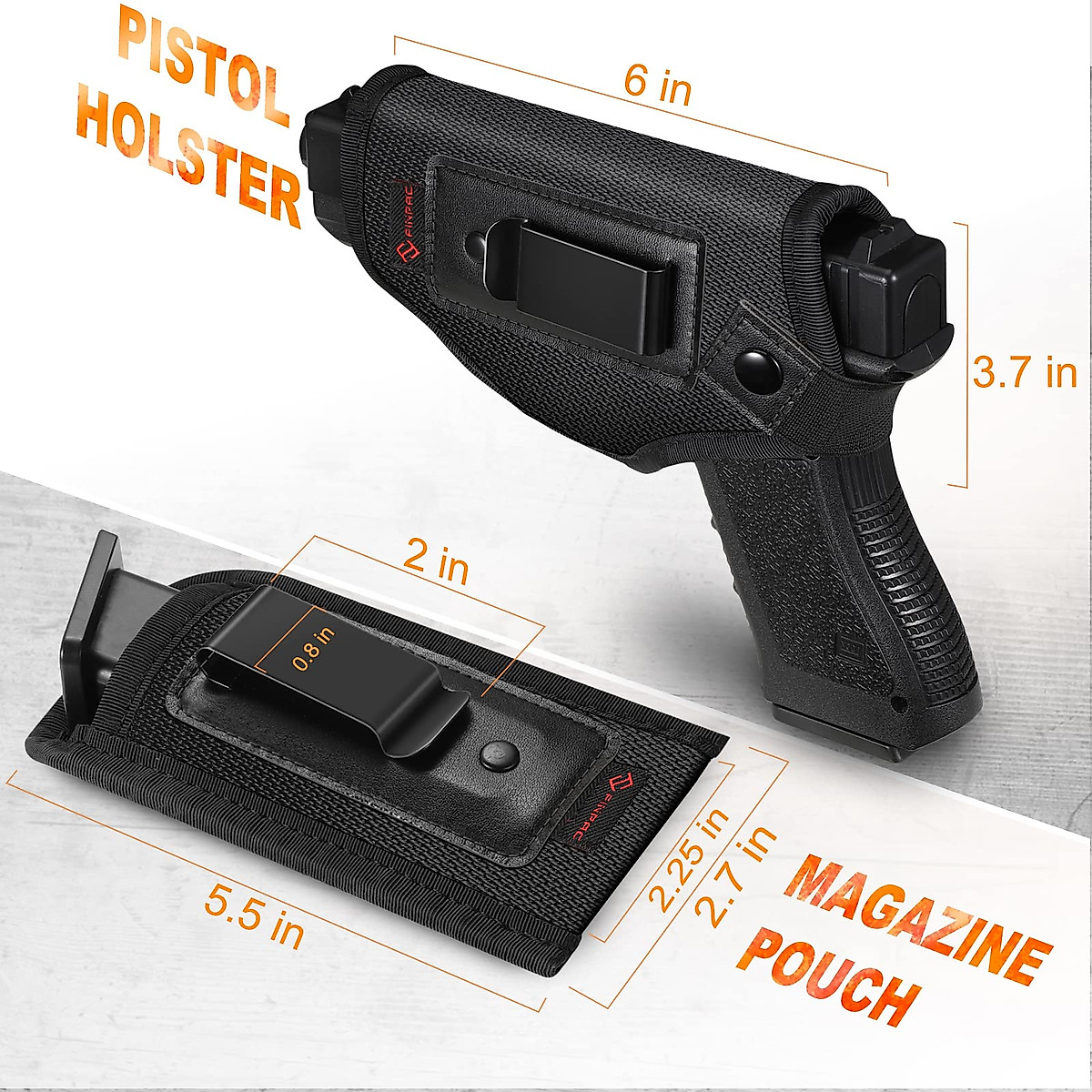 Concealed Carry Gun Holster, FINPAC IWB 9mm Airsoft Holsters, Belt Attachment Pistol Mag, Fits for Glock 17,19,26,27,42,43 M&P Shield Handguns