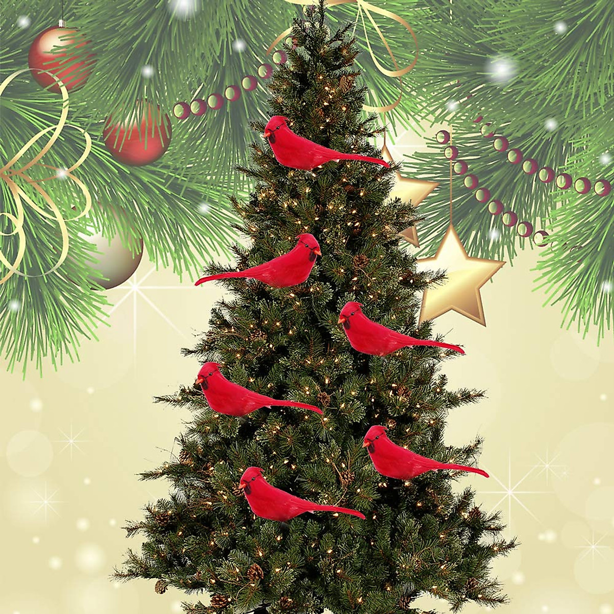 Firlar 12 Pcs Artificial Cardinal bird with Clip, 5.5 Inch Simulated Foam Bird Christmas Cardinal Birds Red-billed Ornaments for Wedding Decoration Home Garden Establishment Party Accessories
