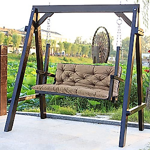 MiokyStaner Porch Swing Cushions with Backrest, 2-3 Seater Waterproof Bench Pad Cushions, Thicken 4" Outdoor Swing Cushions, for Outdoor Patio Garden Furniture (59x40in, Khaki)