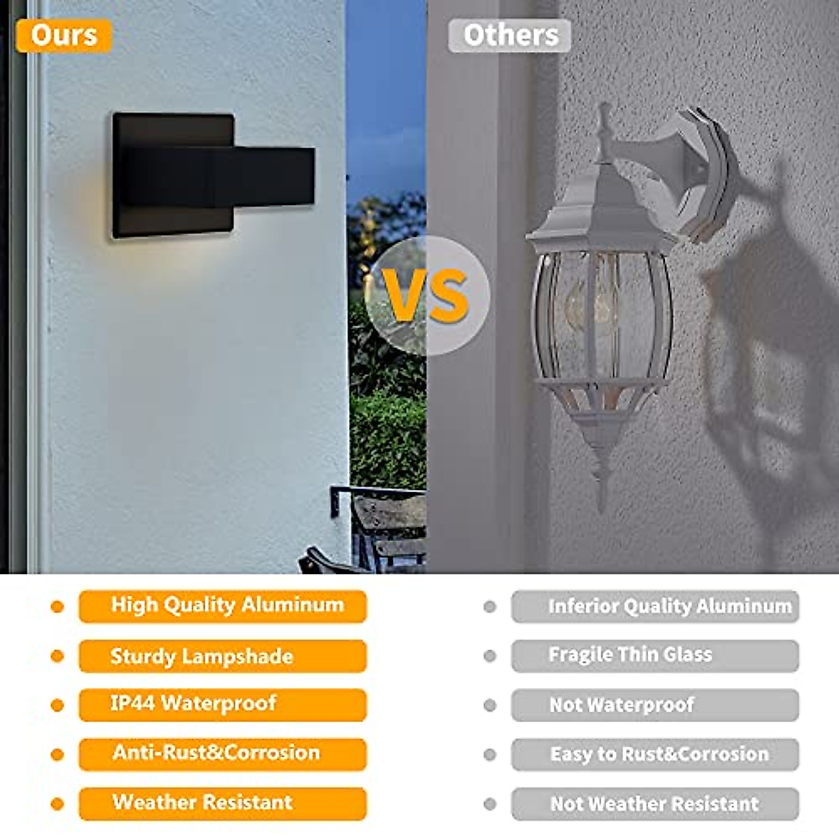 Inowel Outdoor Wall Light Up Down LED Wall Sconce Porch Lamp Black Modern Exterior Light Fixture Aluminum Lights for Porch Front Door Garden Yard Patio IP54 Waterproof 7.5W 240Lm 3000K