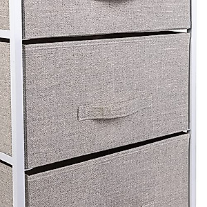 Simplify 3 Tier Vertical Storage Chest | Dresser | Nightstand | Fabric Drawers | Sturdy Steel Frame | Organizer | Bedroom | Closet | Easy to Assemble | Beige