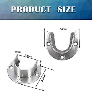 Hayeastdor 4 Packs Closet Rod Brackets, 1-1/4 Inch Closet Rod Support, Stainless Steel Curtain Rod Holders, Flange Set Closet Pole Holders with Screws, U-Shaped Open Type Closet Rod Brackets, Silver