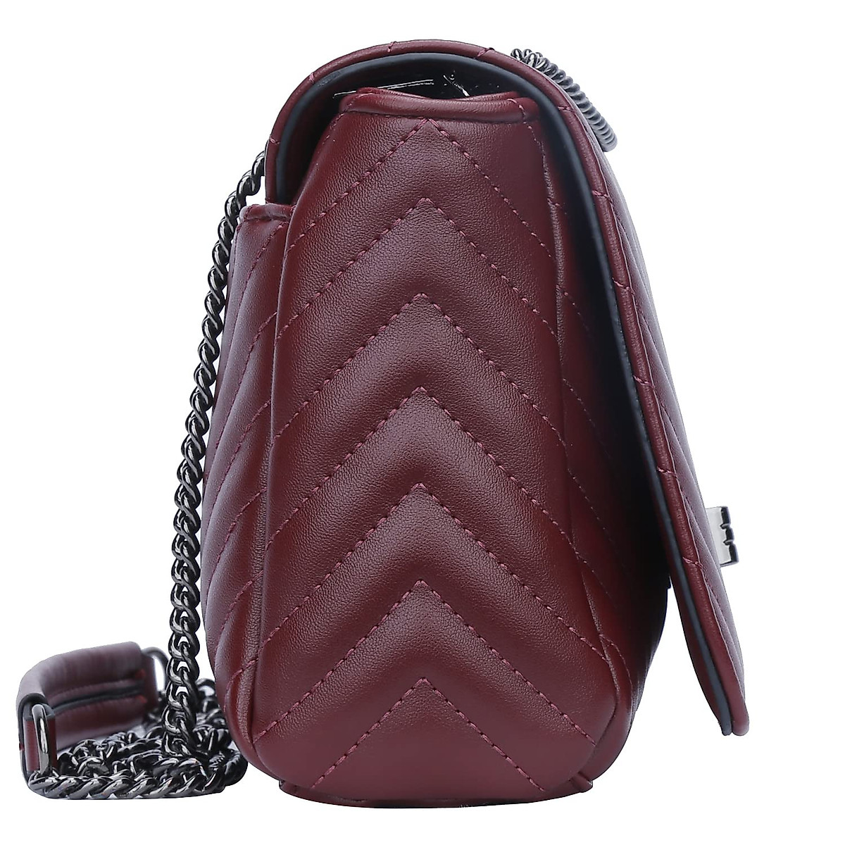 KKXIU Quilted Multiple Pocket Women Crossbody Bag with Chain Strap Stylish Ladies Shoulder Clutch Purse (a-Wine)