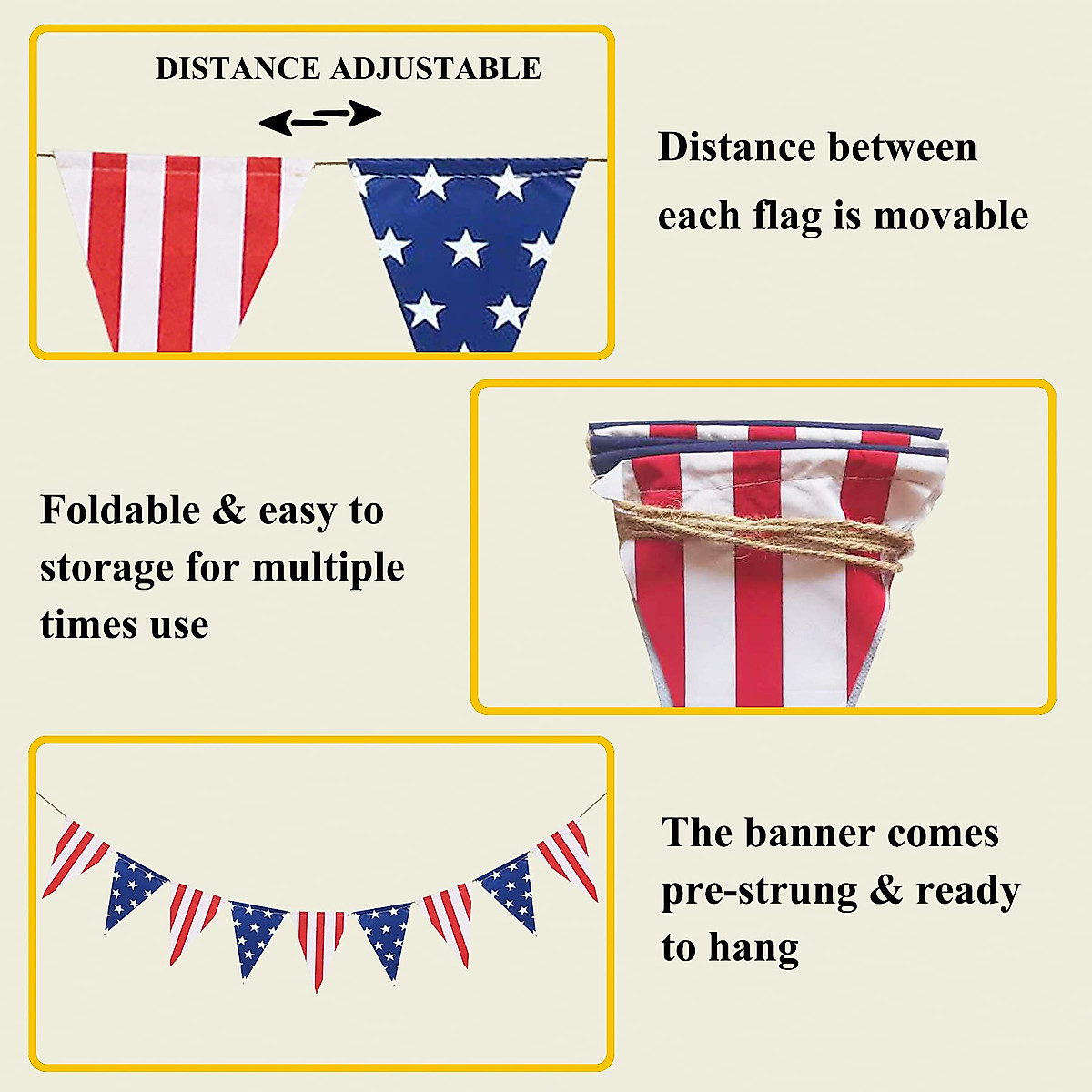 FAKTEEN American Stars and Stripes Flag Bunting Garland USA Triangle Banner Patriotic Party Decoration for Fourth of July Independence Memorial Day Party Supplies