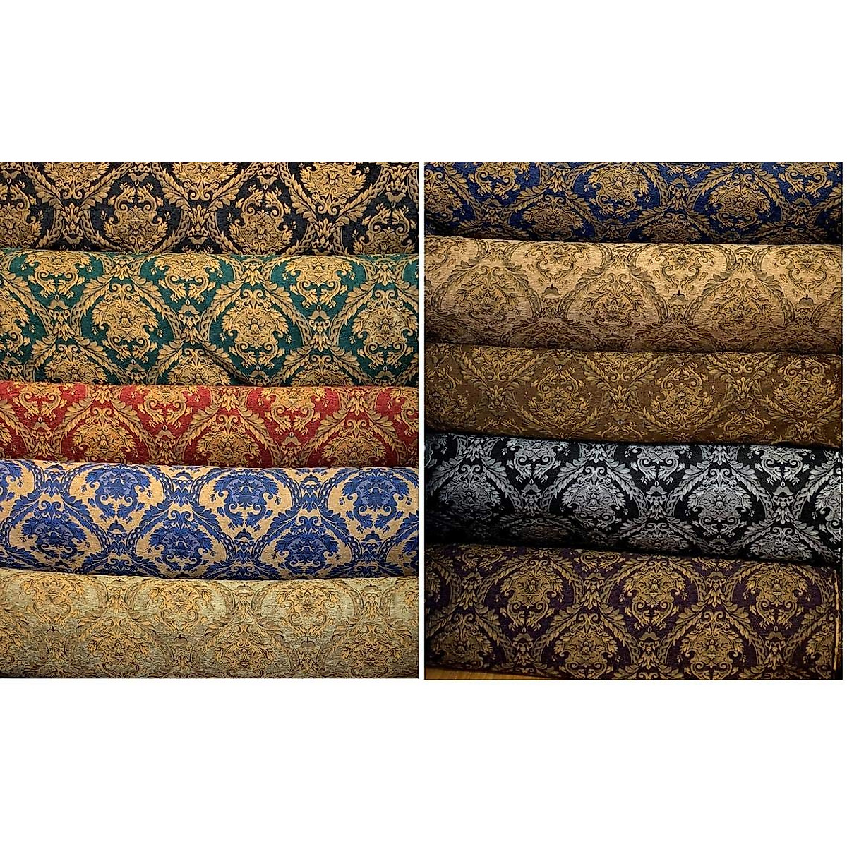 Damask Tapestry Chenille Fabric - Upholstery Fabric, 60" Width - Sold by The Yard (Dark Red/Gold)