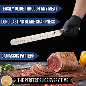 Slicing Carving Knife Set for BBQ - 12" Brisket Knife + 6" Boning Knife + 6" Carving Fork & 2 Sheath Covers for Meat Cutting - Grilling Gifts for Men - Razor Sharp German Steel & Professional Grade