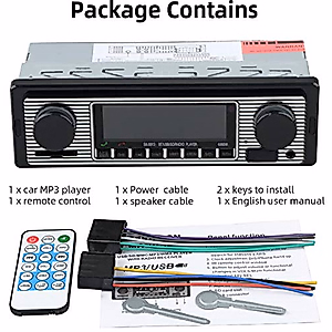 FYPLAY Classic Bluetooth Car Stereo , FM Radio Receiver, Hands-Free Calling, Built-in Microphone, USB/SD/AUX Port, Support MP3/WMA/WAV, Dual Knob Audio Car Multimedia Player, Remote Control