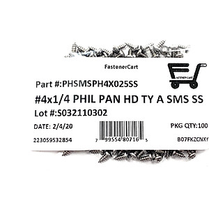 #4 x 1/4 Stainless Steel Phillips Pan Head Sheet Metal Screws Type A (100 Pieces) 4x1/4