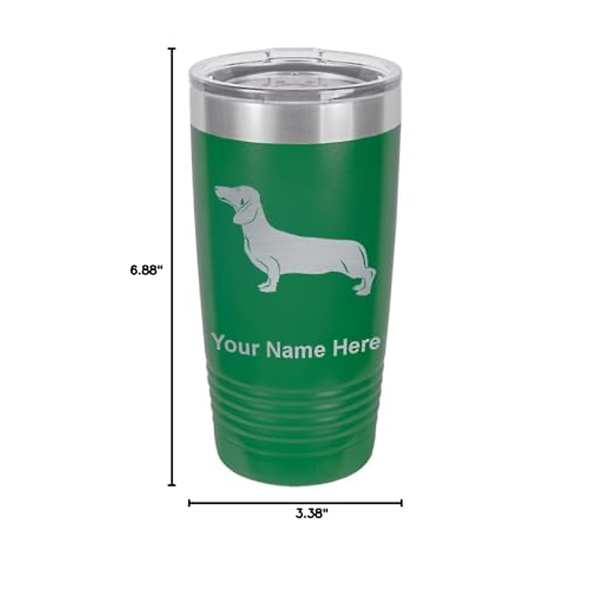 LaserGram 20oz Vacuum Insulated Tumbler Mug, Dachshund Dog, Personalized Engraving Included (Green)