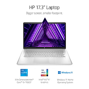 HP 17 Laptop PC, 11th Gen Intel Core i5-1155G7, 8 GB RAM, 512 GB SSD Storage, 17.3-inch Full HD IPS Display, Windows 11 Home, Anti-Glare Screen, Long Battery Life, Webcam & Mics (17-cn1020nr, 2021)