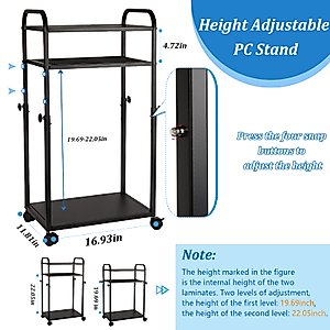 Bfttlity PC Stand 3-Tier Computer Tower Stand Height Adjustable CPU Stand with Locking Caster Wheels for Office Home Fits Most PC