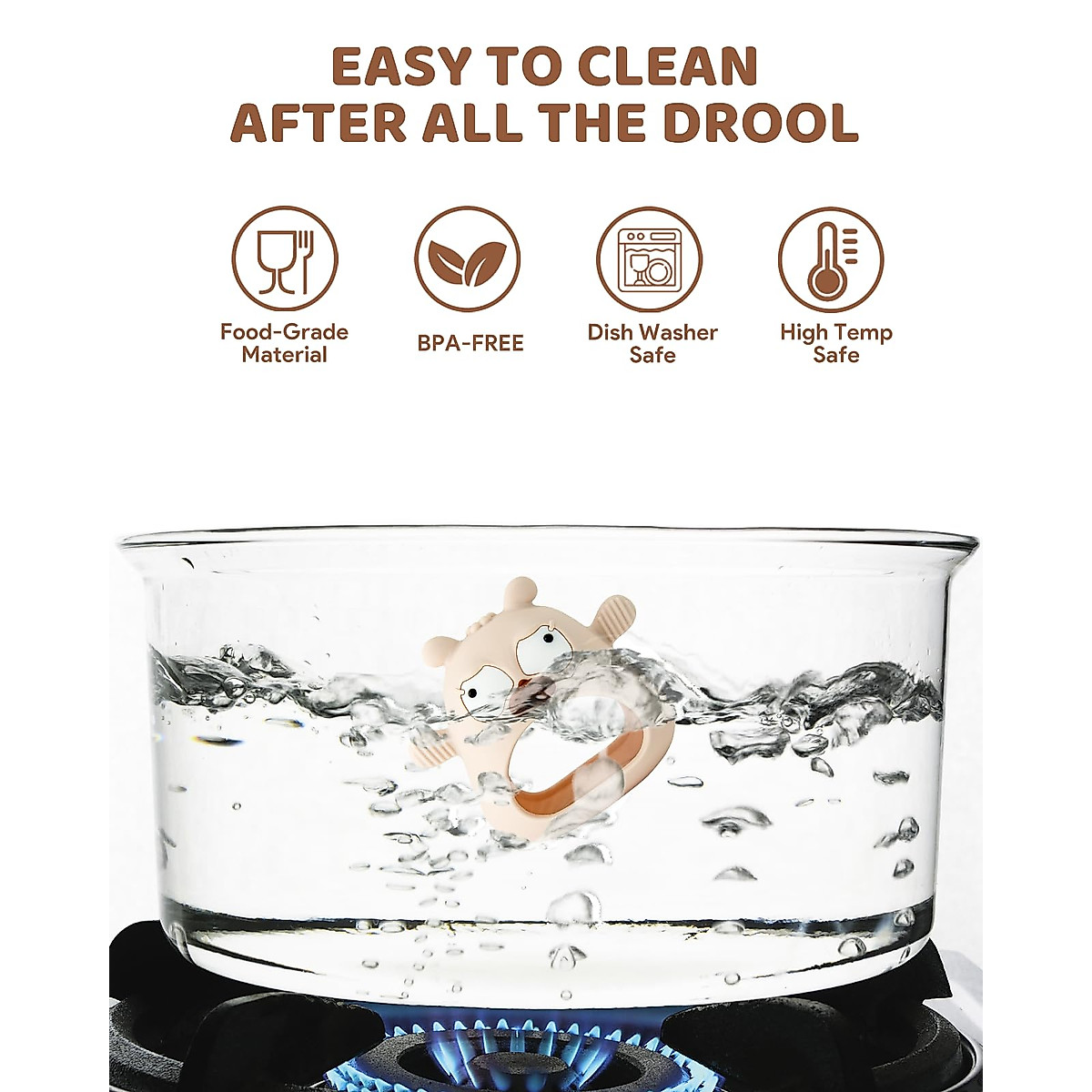 Baby Teething Toy Silicone Teething Mitten for Babies Over 3 Months Anti Dropping Wrist Hand Teethers Baby Chew Toys for Sucking Needs, BPA Free (Caramel)