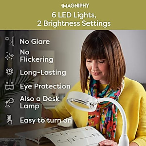 iMagniphy 8X Desk Magnifier with Light- Desktop Magnifying Glass with Light and Stand- Great to Repair Tech Gadgets & Hands-Free Reading, Crafts- Magnifying Desk Lamp with 6 LED Lights & Sturdy Base