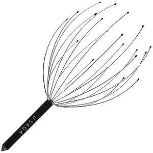 USAGA Head Massager Scalp Massager 20 Fingers Head Scratcher for Head Body Relaxing (Black & Black)