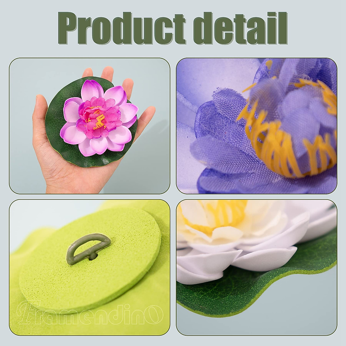 Framendino, 7 Pack Artificial Floating Foam Lotus Flower Water Lily Pads for Home Garden Pond Decoration