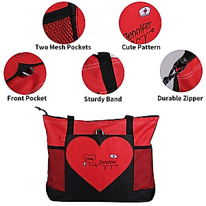 KRFITYA Personalized Nurse Tote Bag, CNA, RN, LPN Custom Heart Stethoscope Initials Gift Embroidered Medical Tote Bag