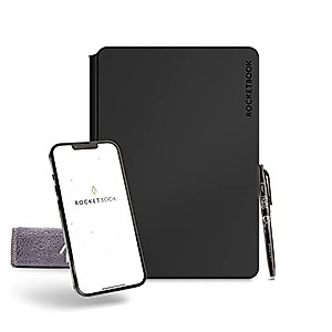 New Rocketbook Pro Smart Notebook | Black | Scannable Office Notebook with 20 Sheet Page Pack - Lined and Dot Grid | Hardcover Vegan Leather Reusable with 1 Pilot Frixion Pen & 1 Microfiber Cloth | Executive Size: 7 in x 9 in