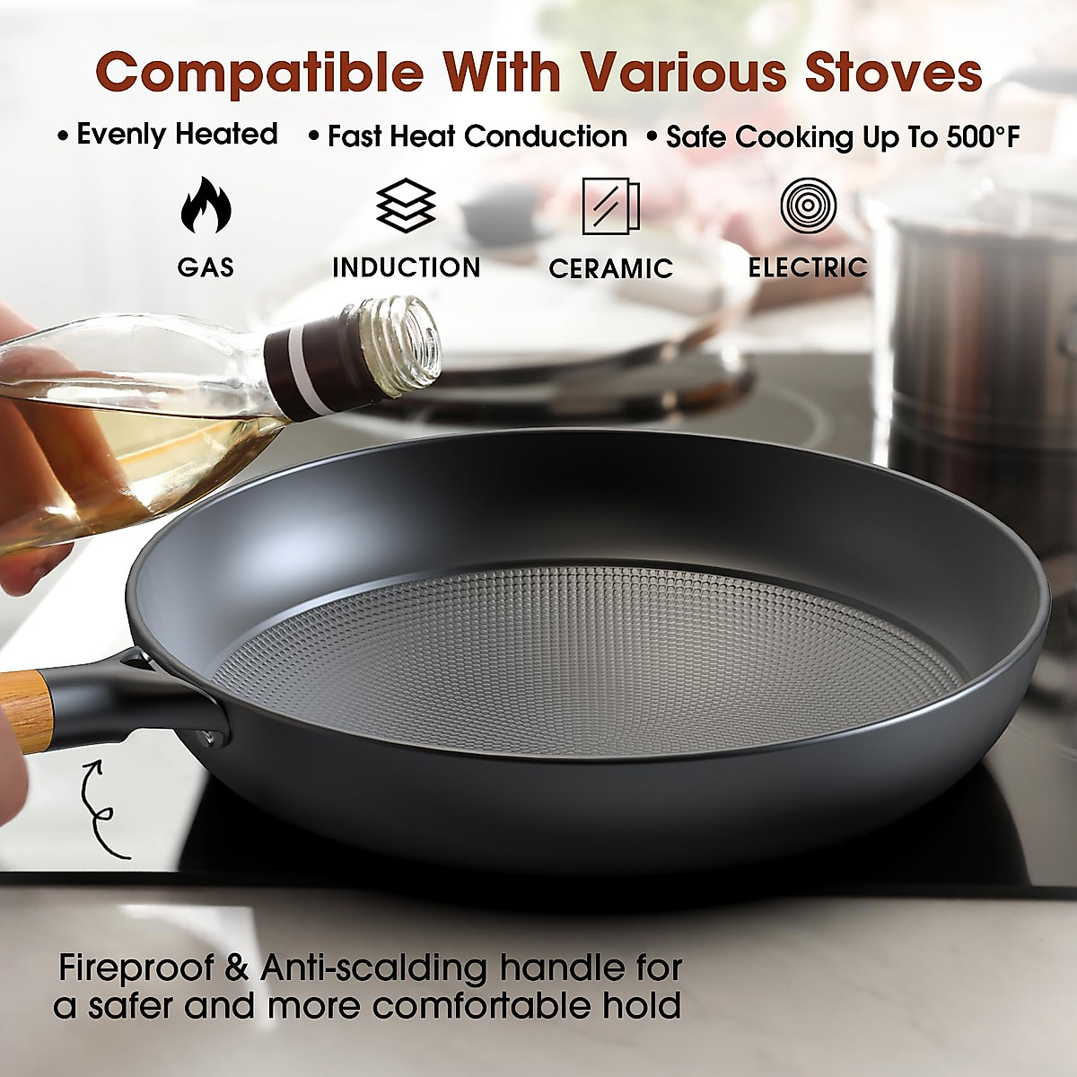 imarku Non Stick Frying Pans - 8 inch & 10 inch Frying Pan Nonstick Set, Honeycomb Lock Oil Cast Iron Skillets, Dishwasher Safe, Induction Compatible, Stay-cool Handle Pans, Christmas Gifts