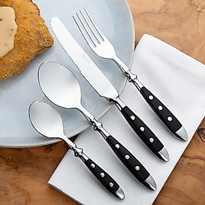 GRÄWE cutlery set for 6 persons made of stainless steel, Heavy, Rustic, Table cutlery set 24 pieces, Forged cutlery with black handles - Nuremberg Series