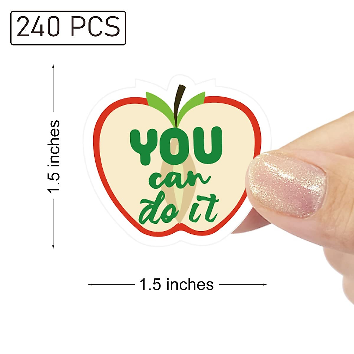 Wailozco 240 PCS Cute Cut Out Apple Inspiring Positive Sayings Stickers,Motivational Positive Quote stickers for Kids Children,8 Different Design,Inspirational Encouragement Stickers for Book Phone Scrapbook