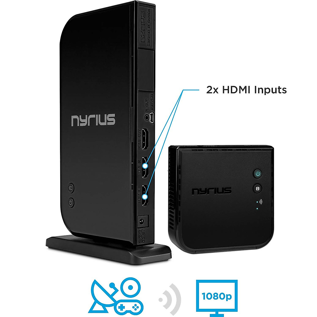 Nyrius Aries Home+ Wireless HDMI 2X Input Transmitter & Receiver for Streaming HD 1080p 3D Video and Digital Audio (NAVS502) - Bonus Apple Mini Display Port to HDMI Adapter Included