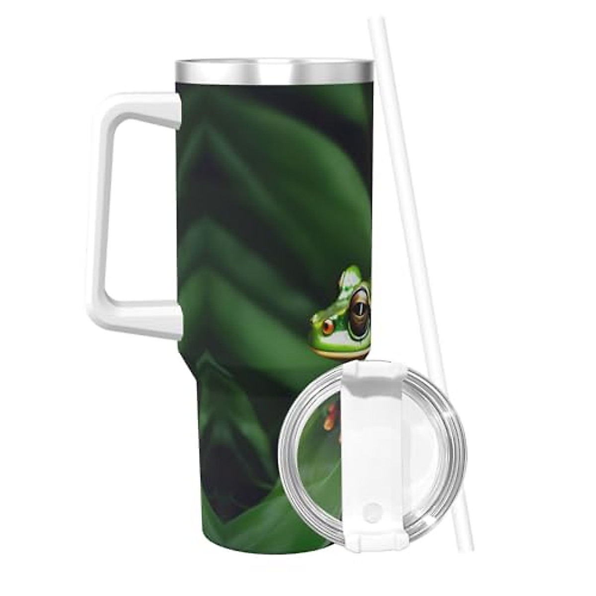HULIBIN Animal Frog Green Leaf Leaves Print Double Deck Stainless Steel Travel Coffee Cup With Lid 40 Oz Ice Bully Cup